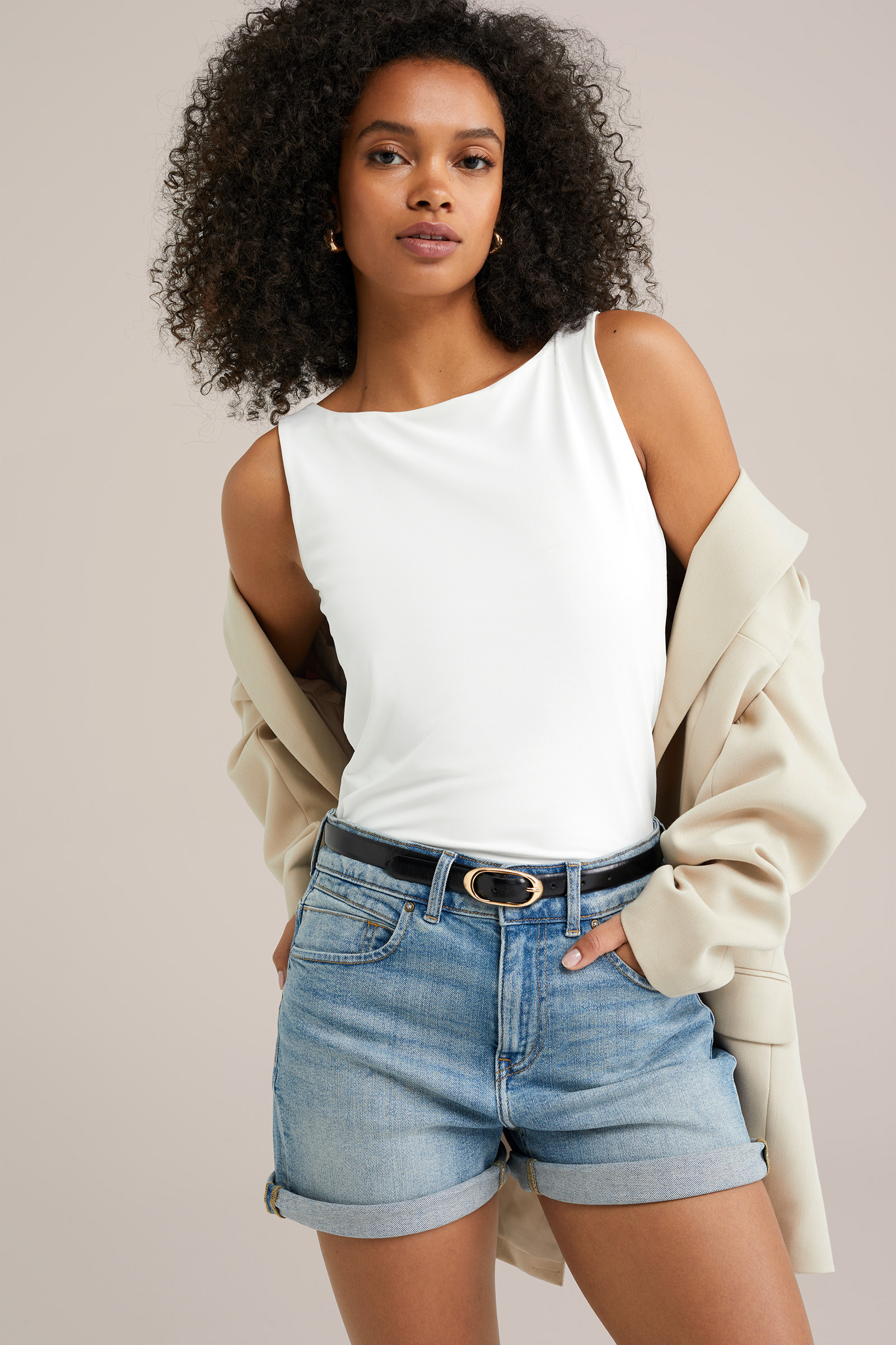 Dames high waist denim short met comfortstretch | wefashion.com