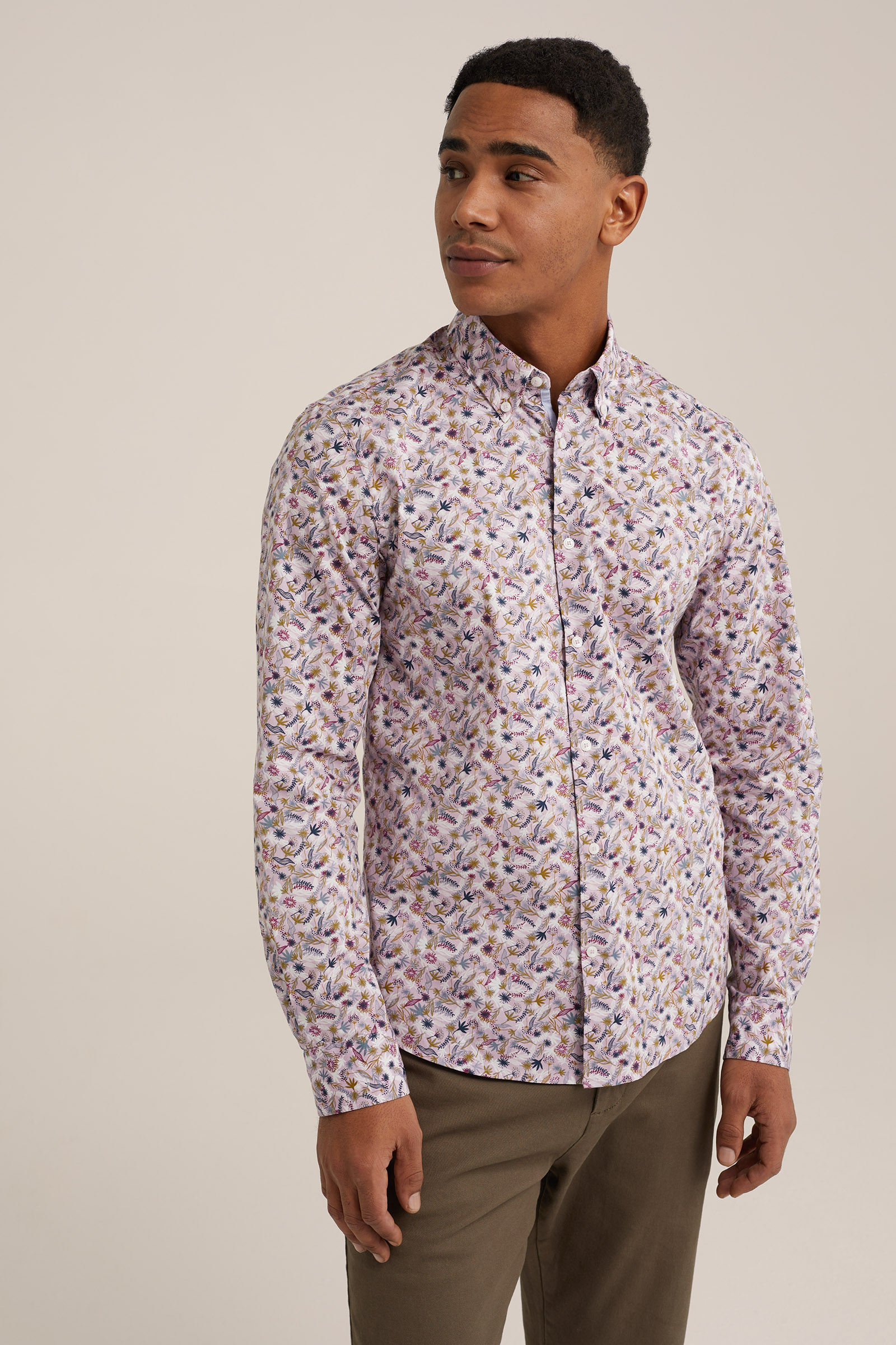 Heren tall fit geprint poplin overhemd met stretch | wefashion.com