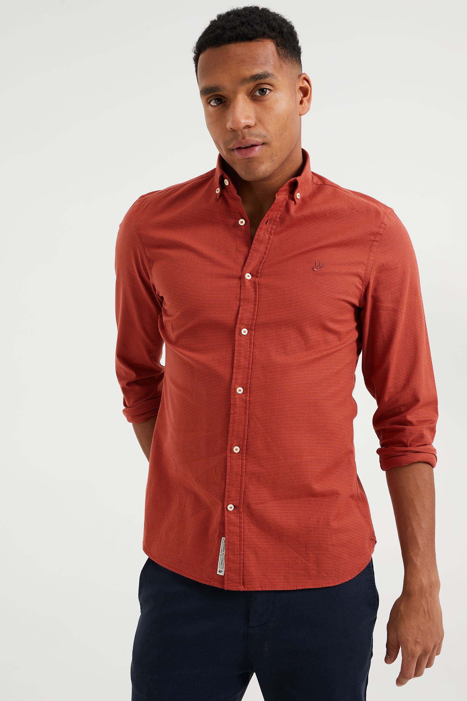 Heren slim fit overhemd met ruitdessin | wefashion.com