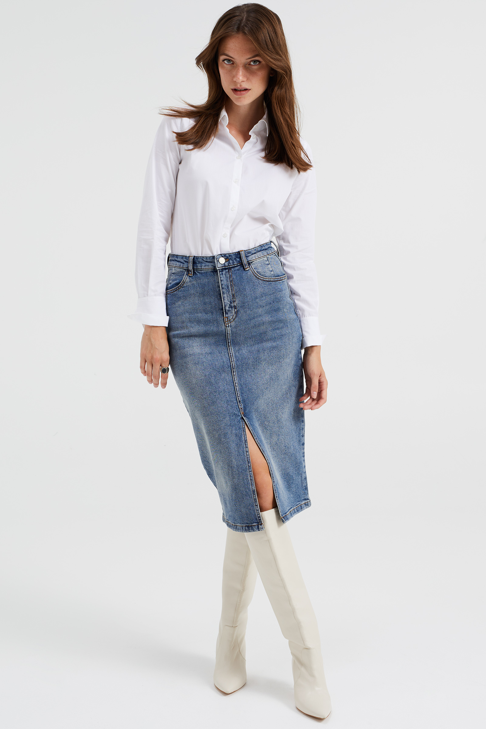 Jupe denim fendue femme | wefashion.com