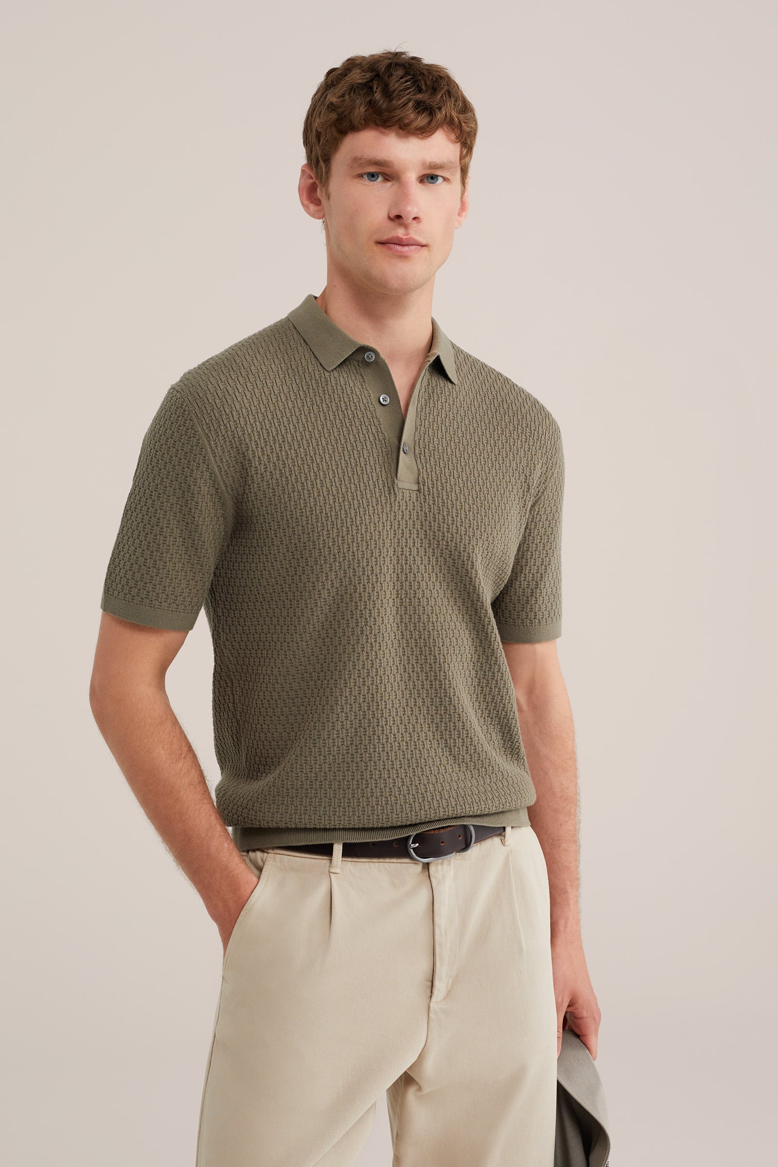 Heren regular fit polo met structuur | wefashion.com