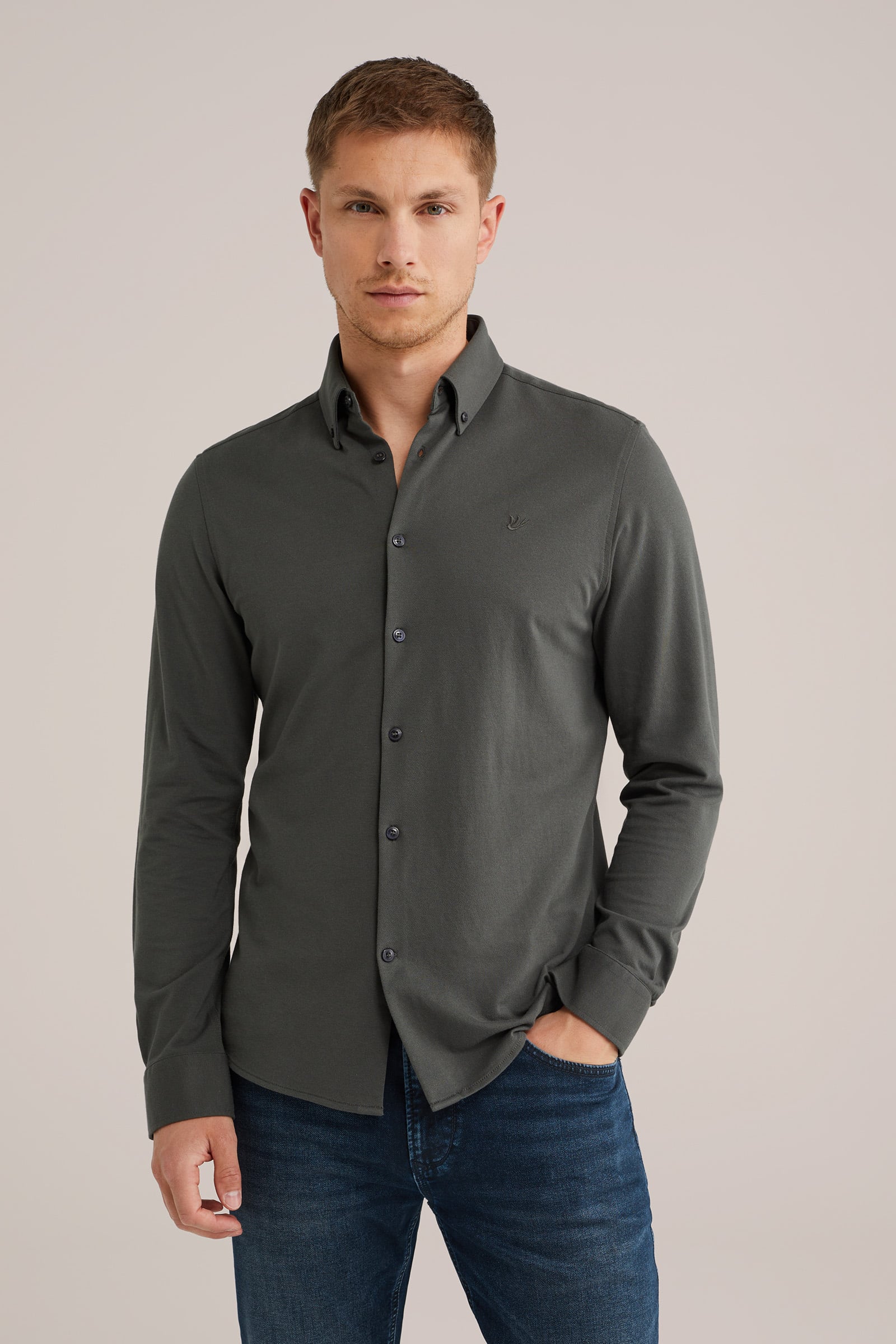 Heren Slim fit overhemd van piquéjersey | wefashion.com