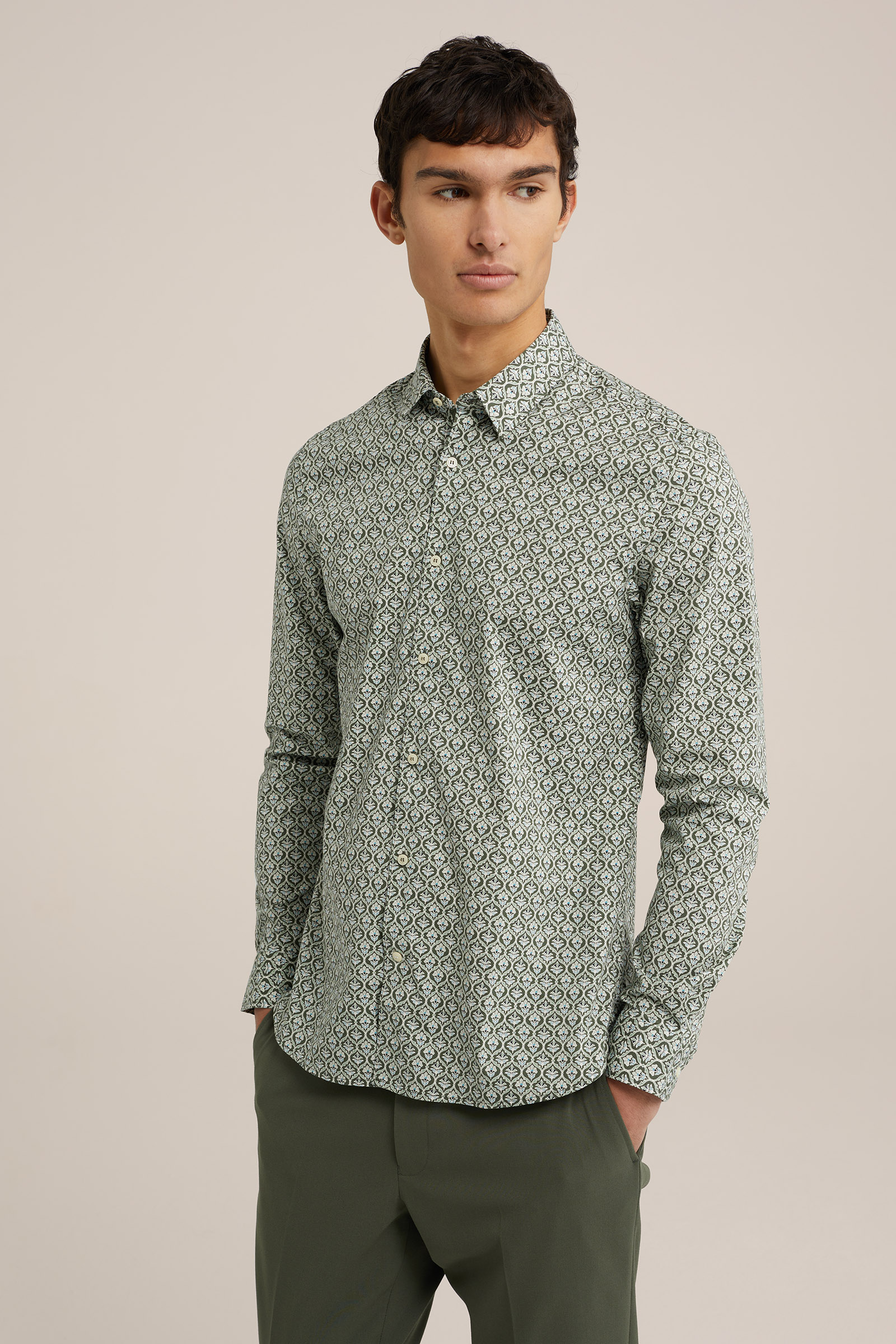 Heren poplin stretch overhemd met dessin | wefashion.com