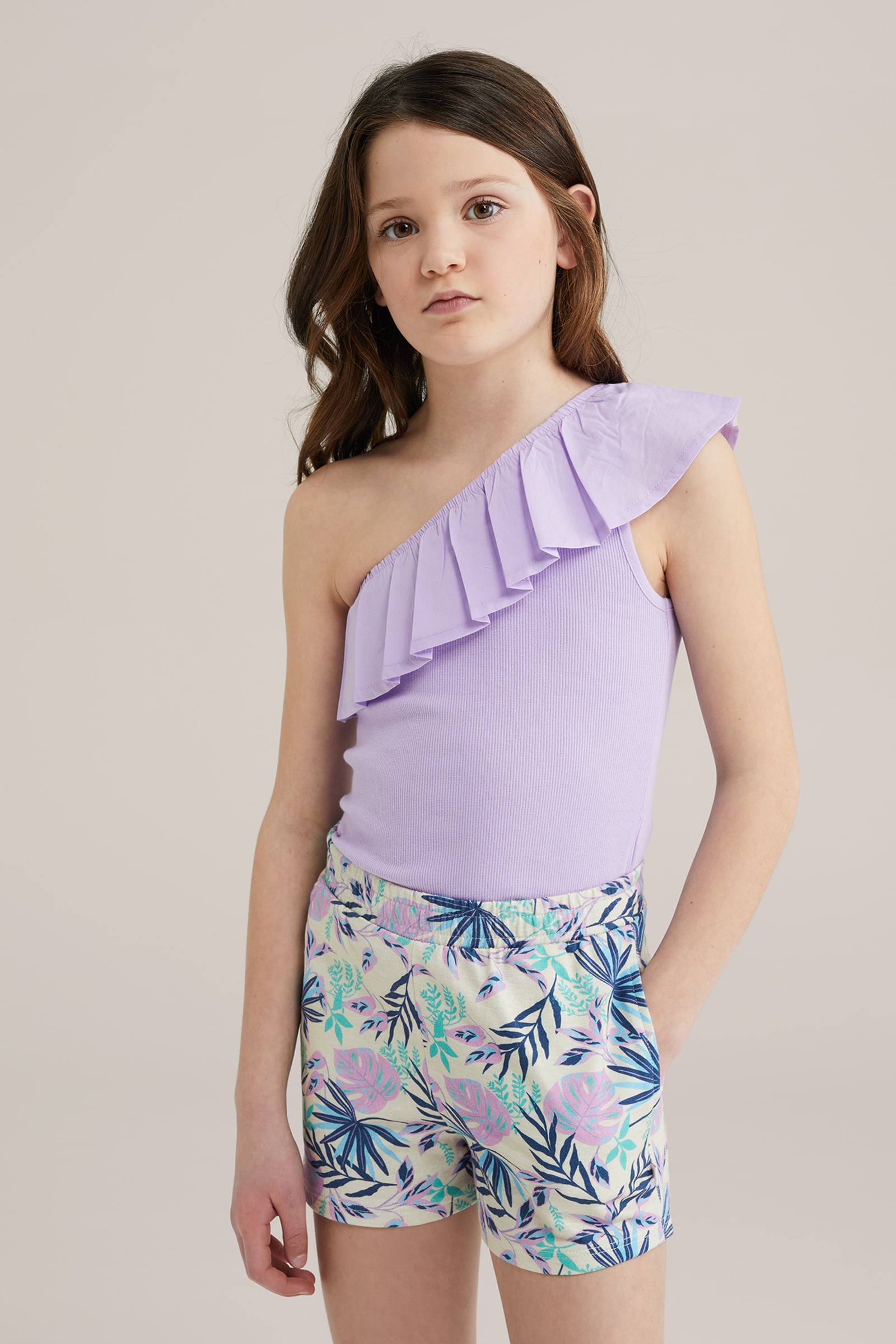 Mädchen-One-Shoulder-Top mit Rippstruktur | wefashion.com