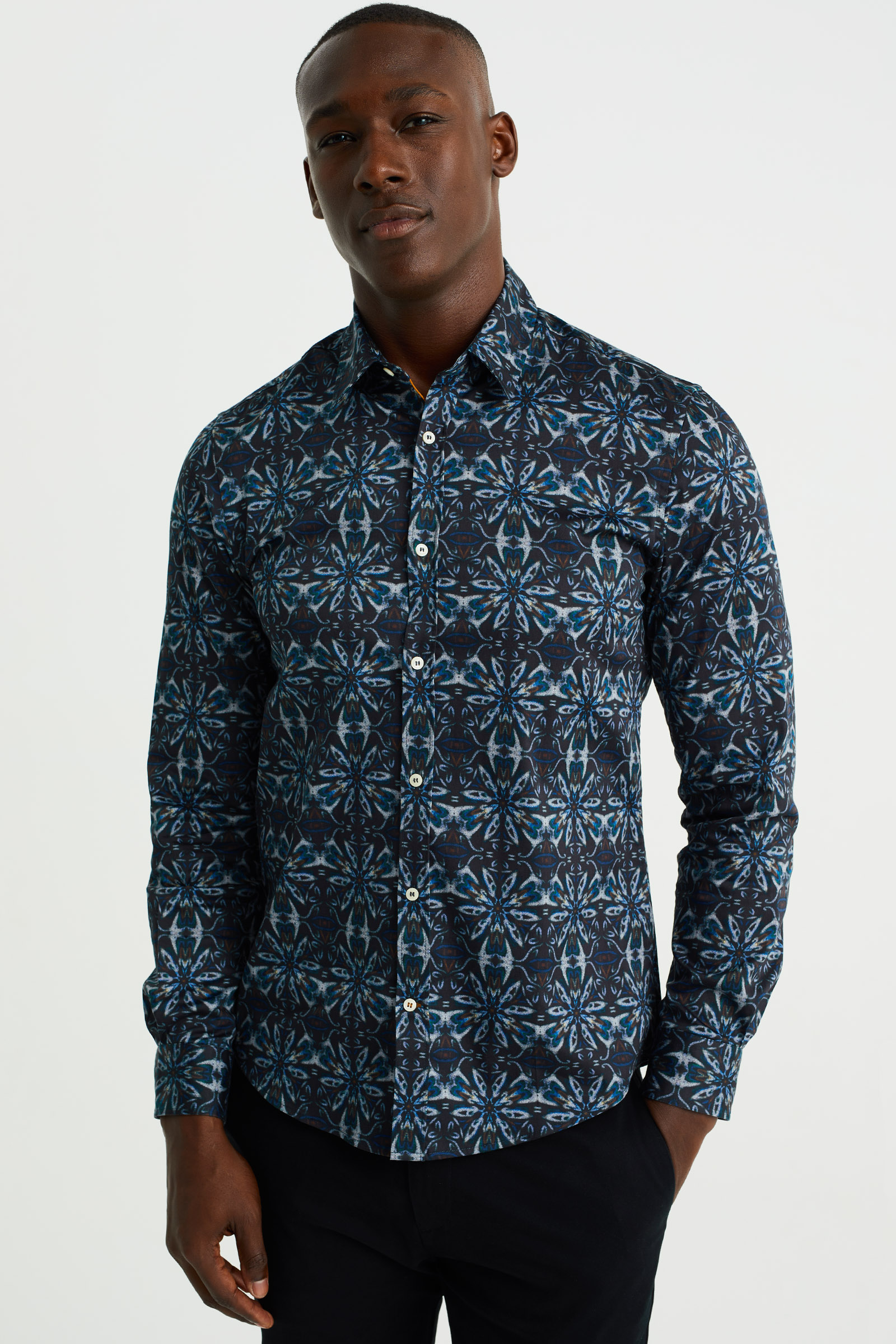 Heren slim fit overhemd met dessin | wefashion.com