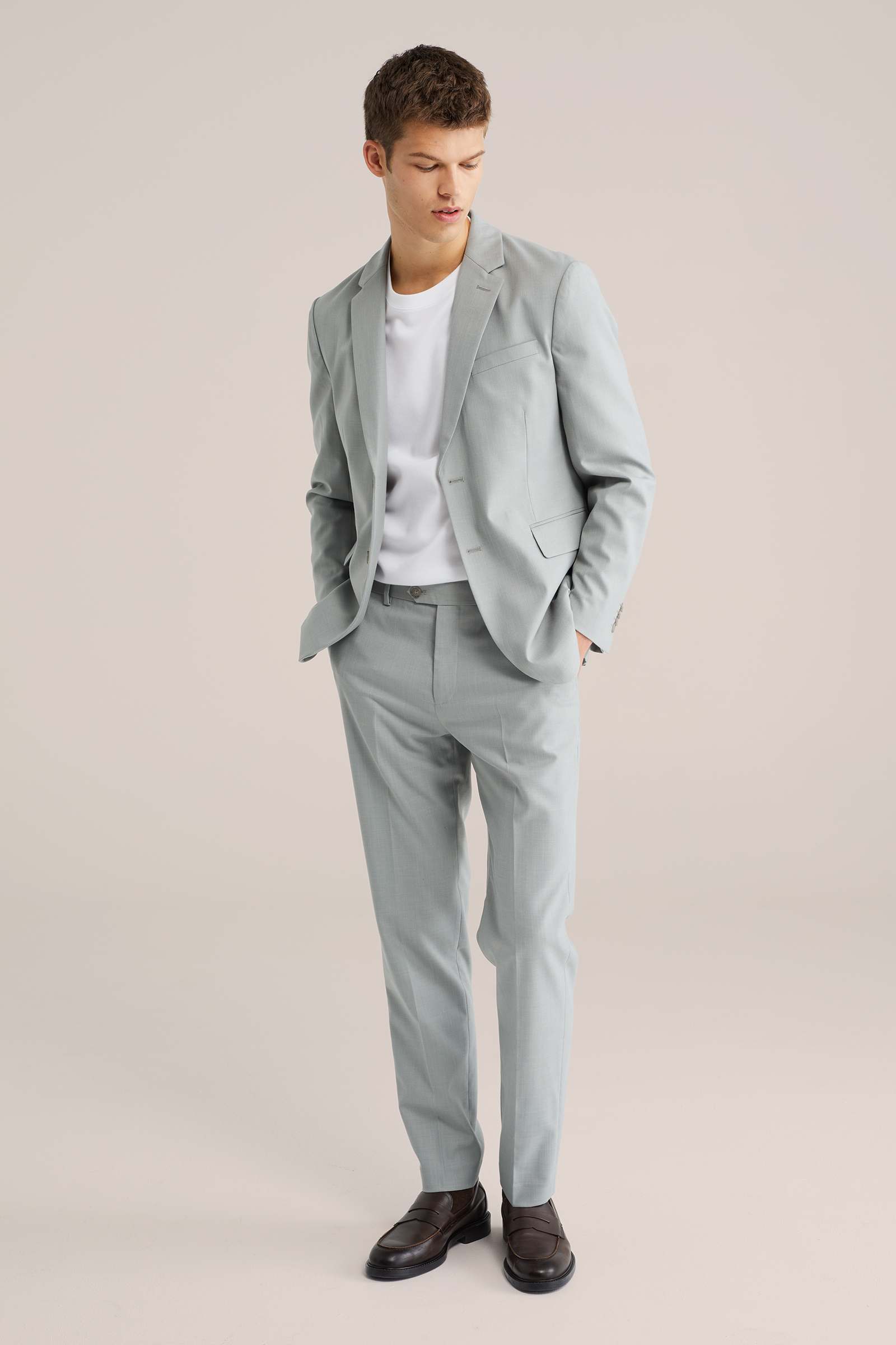 Heren Gemêleerd slim fit pak met stretch | wefashion.com