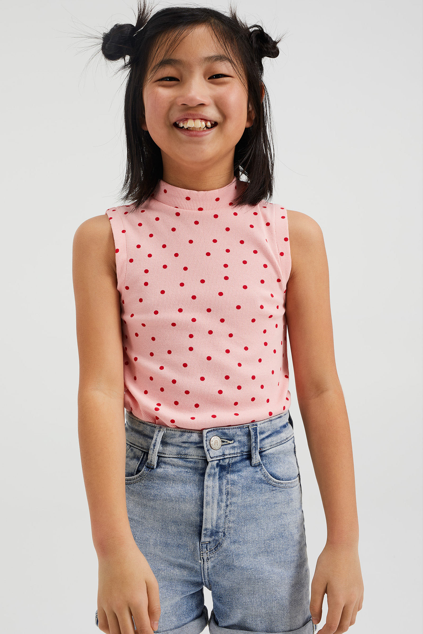 Meisjes top van ribstof met een stippendessin | wefashion.com