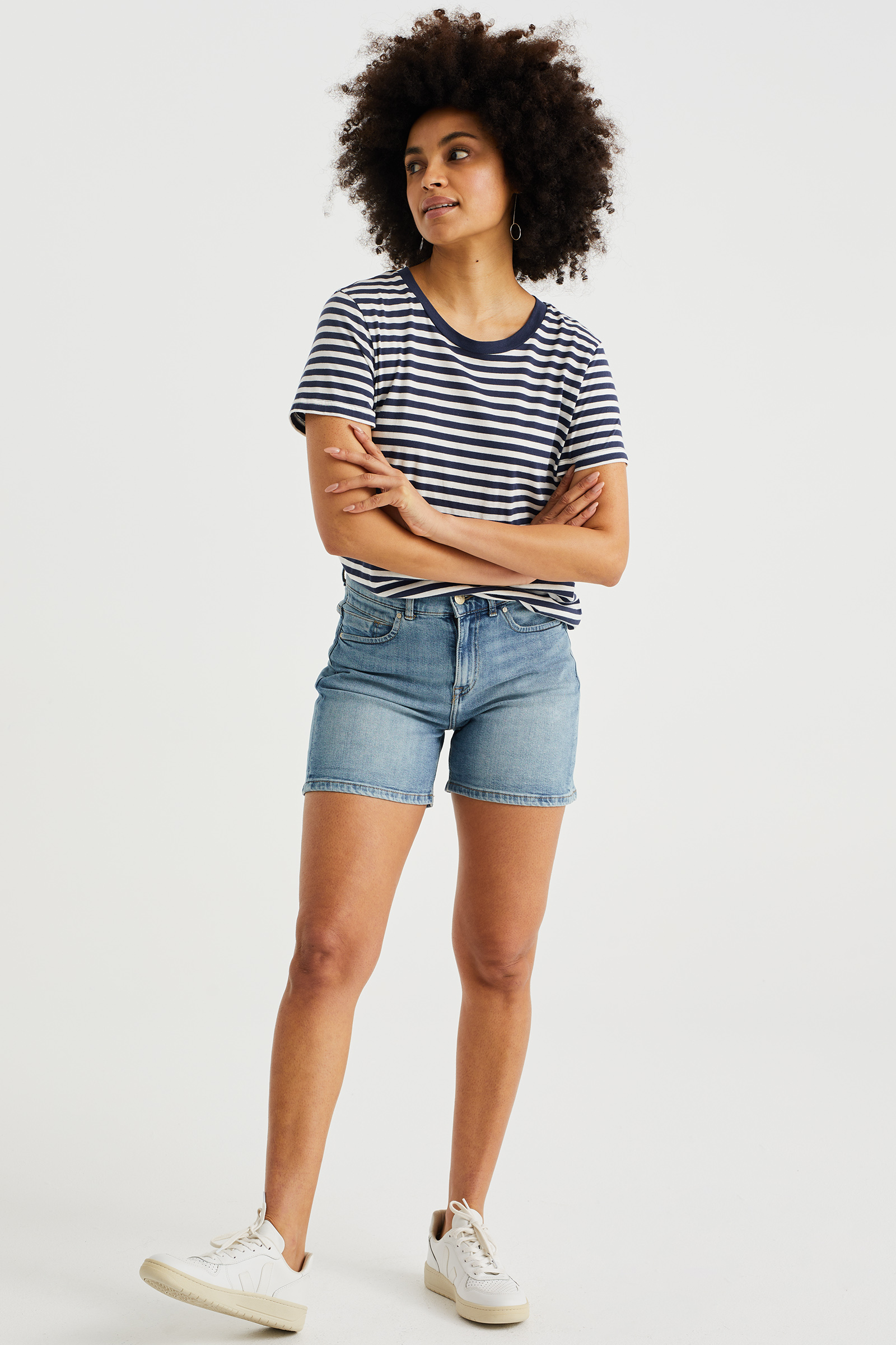 Dames high rise denimshort met comfort stretch | wefashion.com