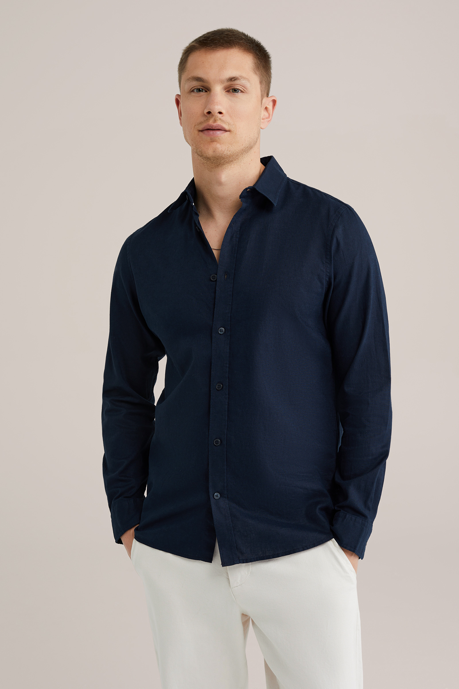 Heren Easy care regular fit overhemd van linnenmix | wefashion.com