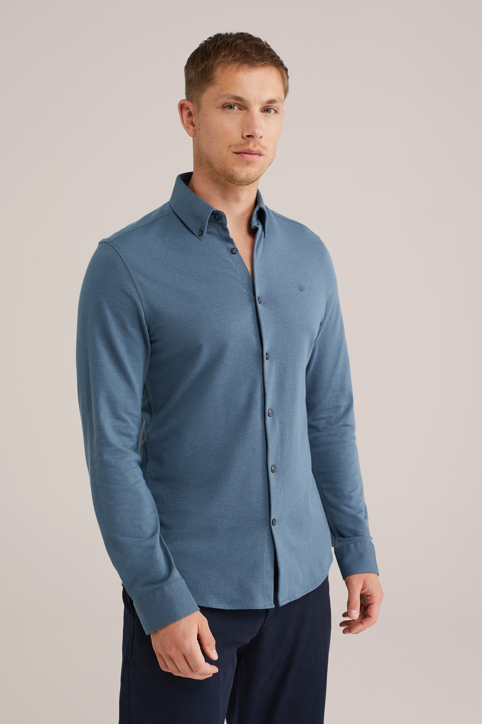 Heren tall fit overhemd van piquéjersey | wefashion.com