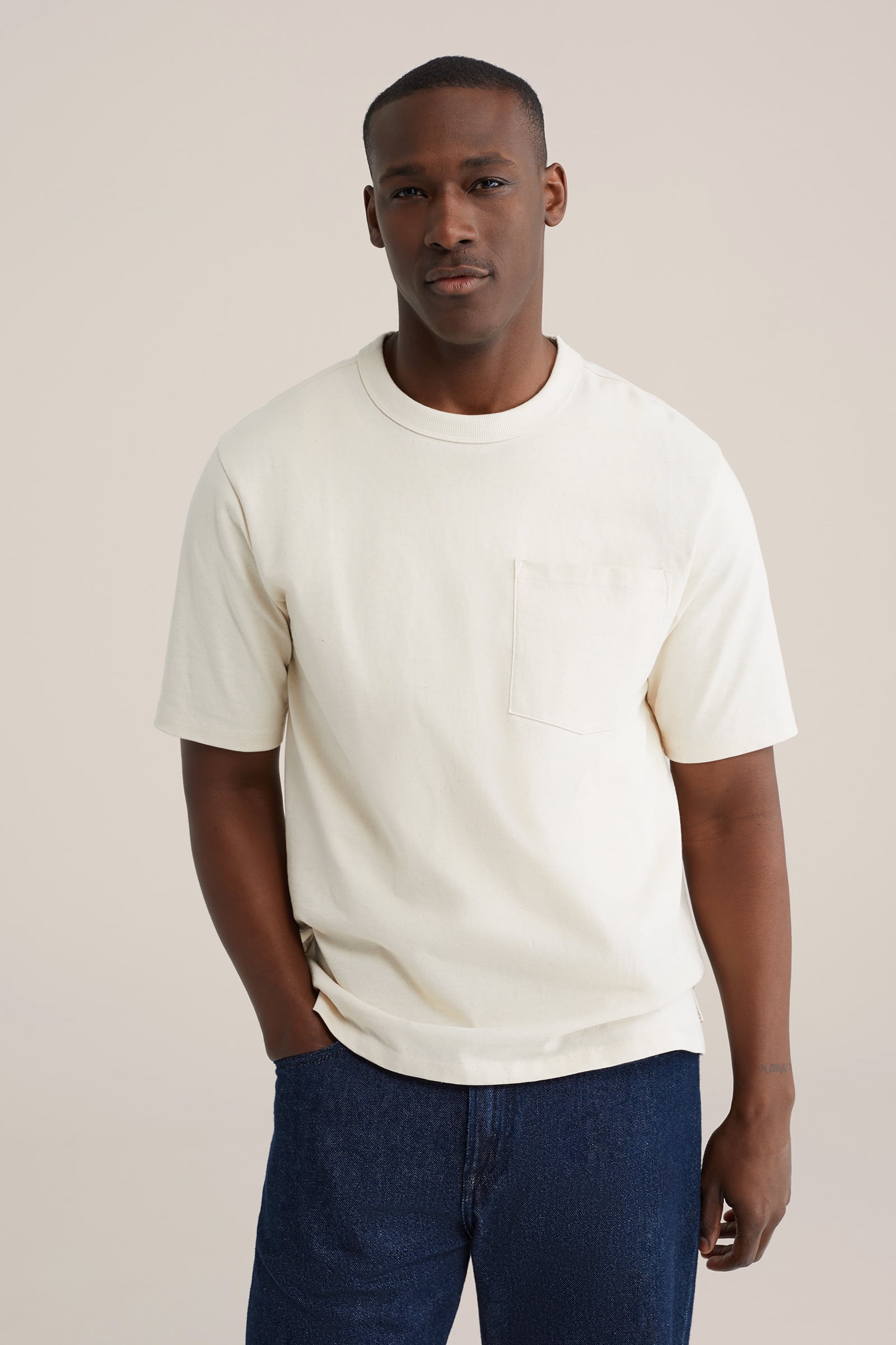 Heren relaxed fit T-shirt van nappy-stof | wefashion.com