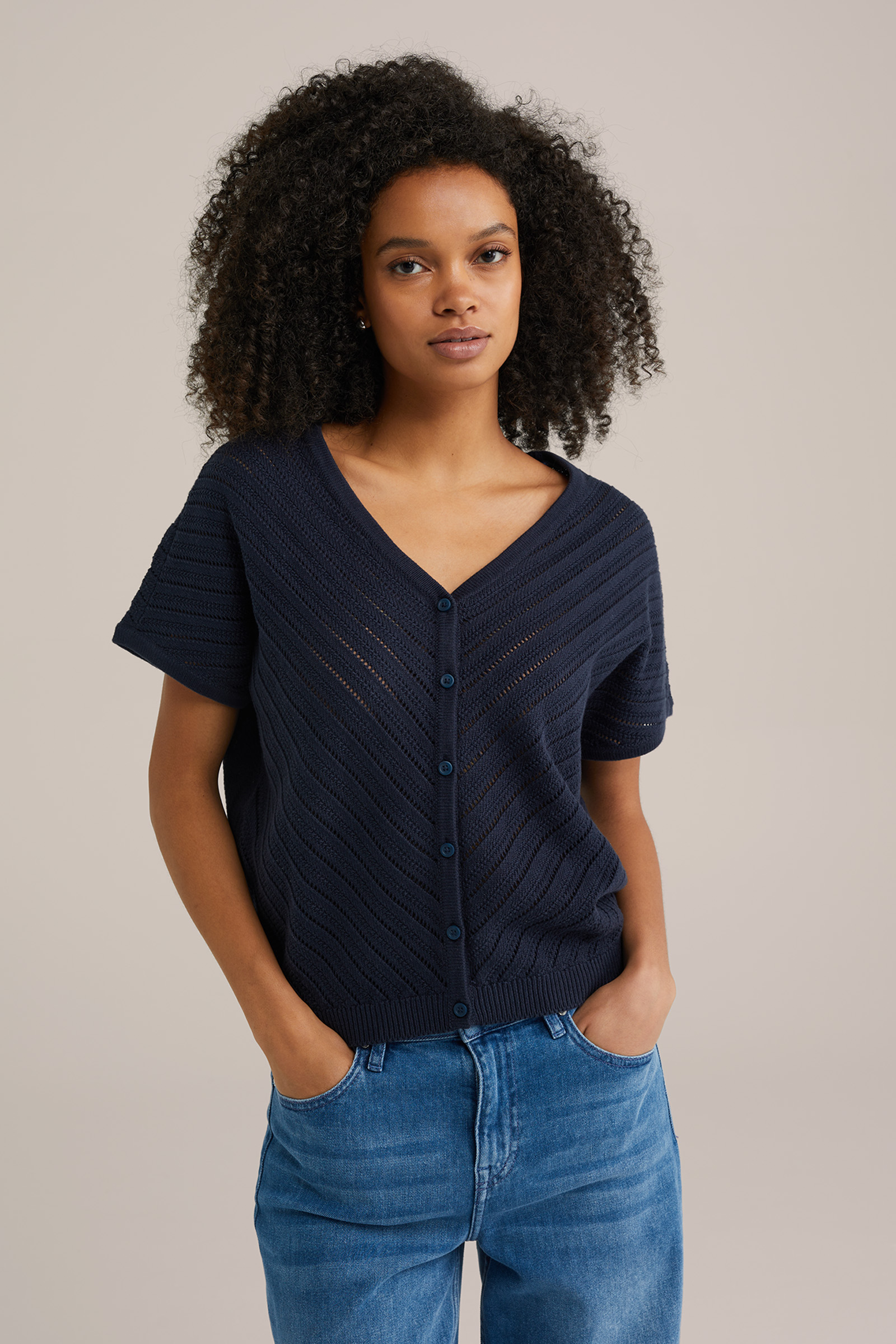 Dames vest met opengewerkte structuur | wefashion.com