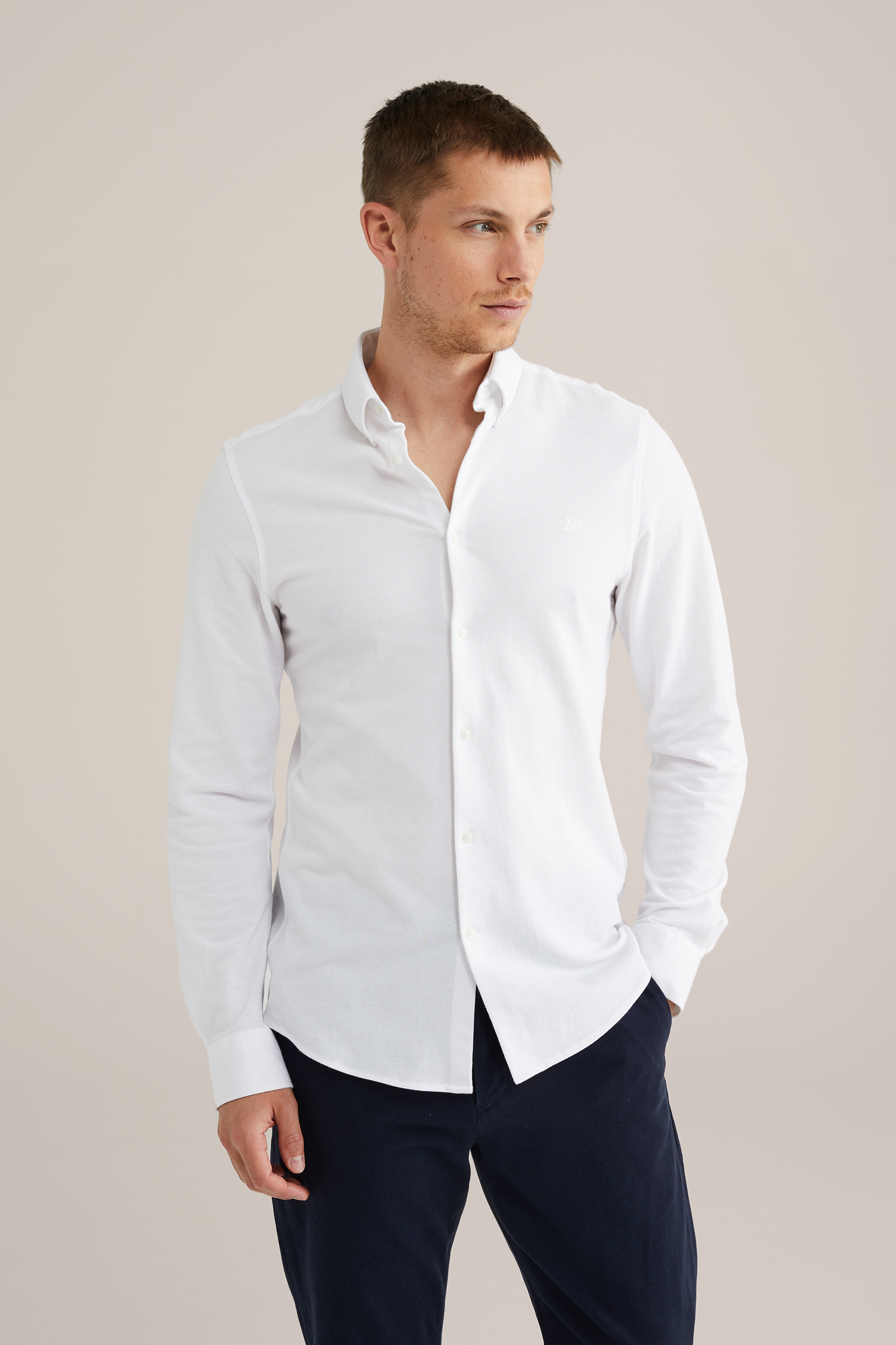 Heren tall fit overhemd van piquéjersey | wefashion.com