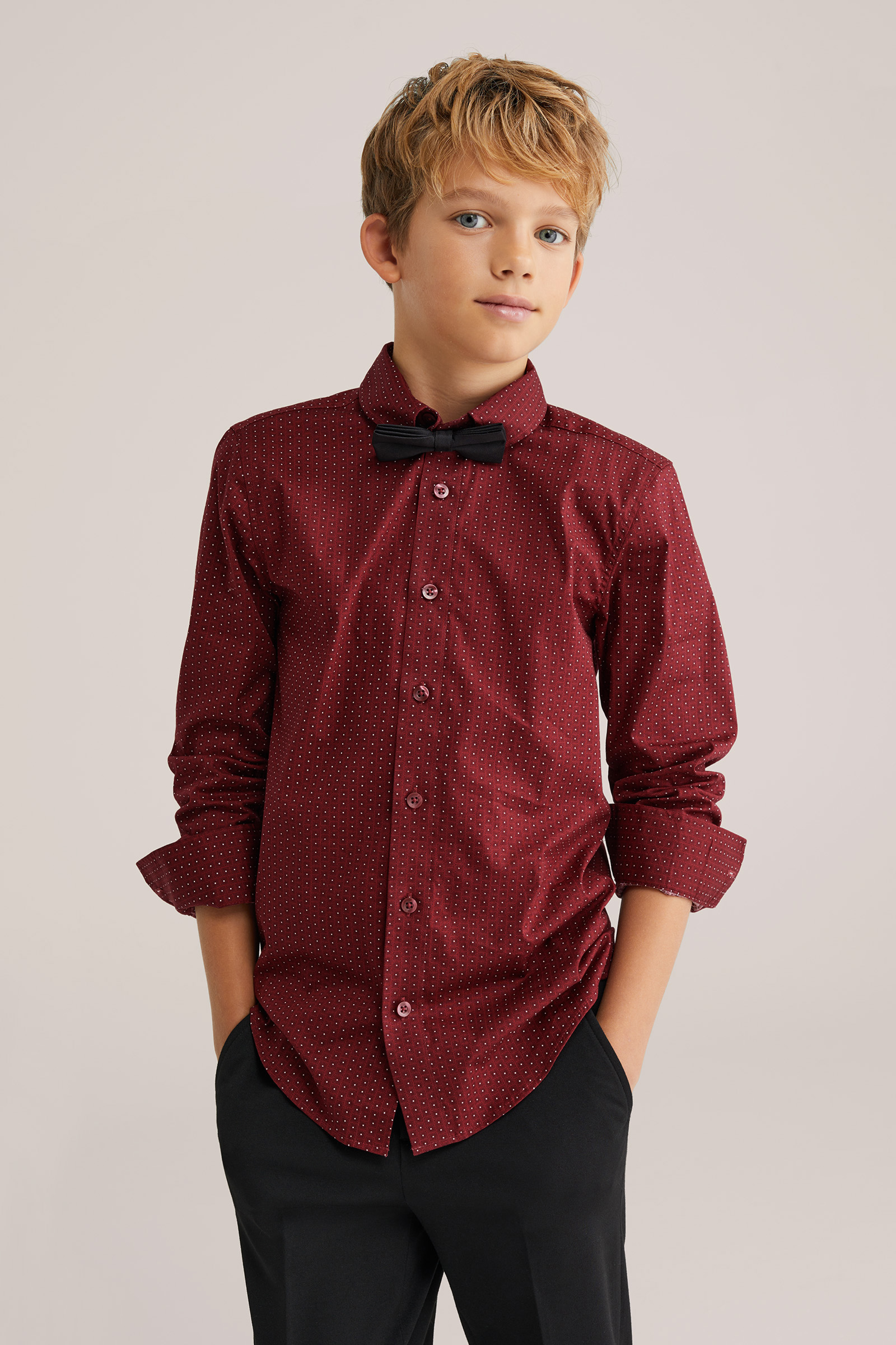Jongens Overhemd Met Print En Afneembare Vlinderdas Wefashion jongens-overhemd-met-print-en-afneembare-vlinderdas-wefashion